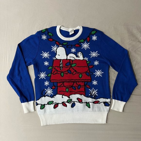 Peanuts | Sweaters | Peanuts Blue And Red Snoopy Holiday Sweater | Poshmark